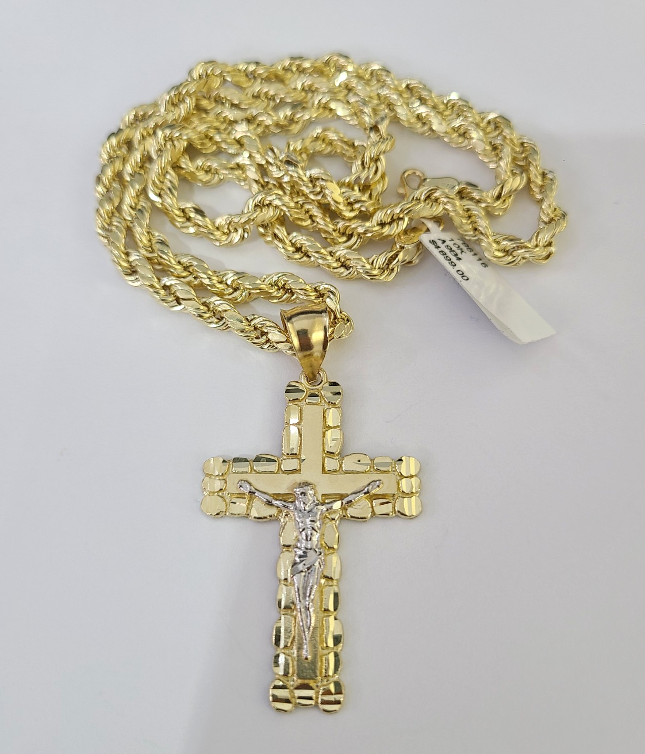 Real 10k Rope Chain Jesus Cross Charm Necklace Pendant Set 4mm 18"-28 ...