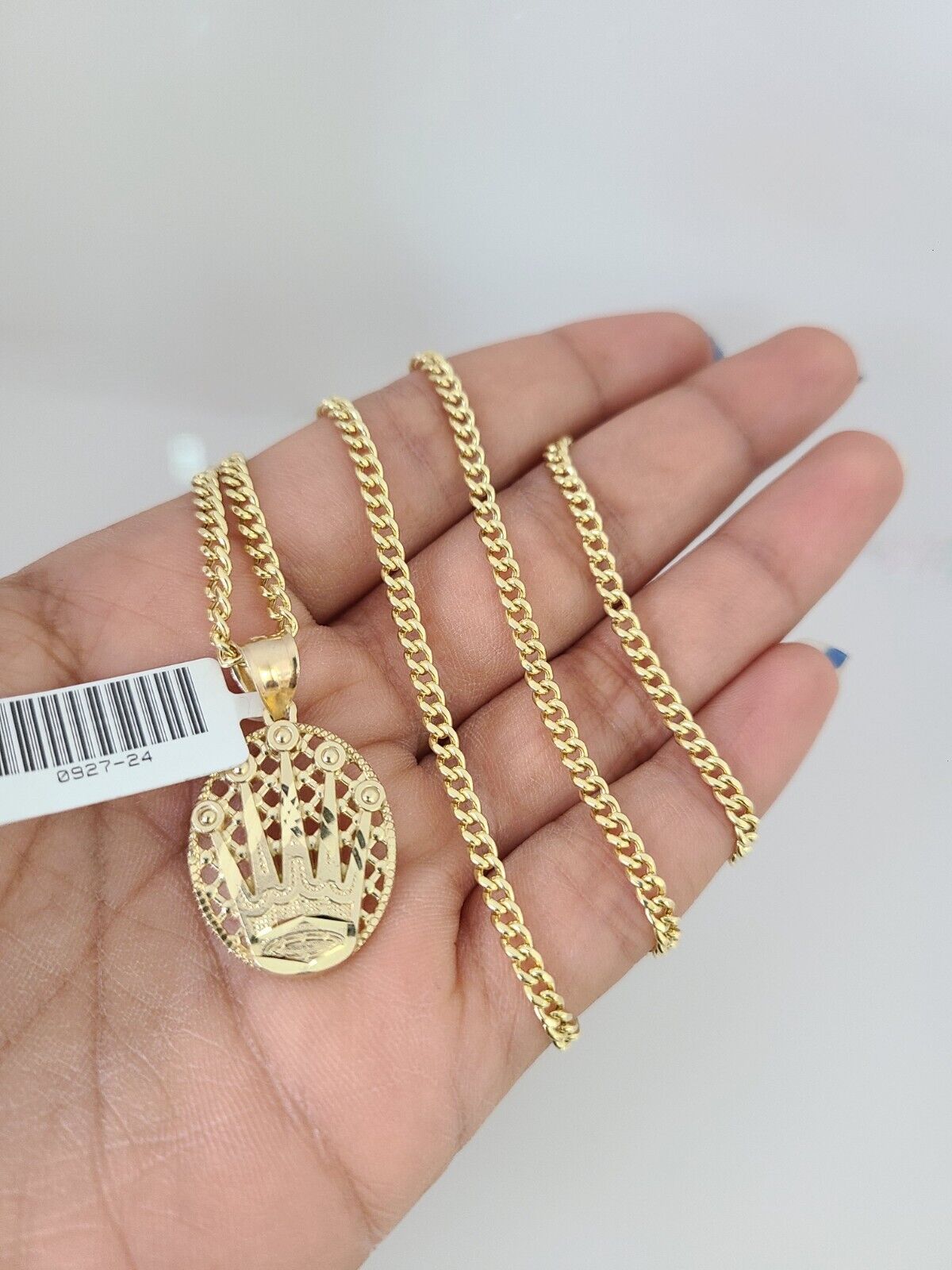 10k Gold Miami Cuban Chain Crown Charm Pendant 3mm 18-28in Necklace Se ...