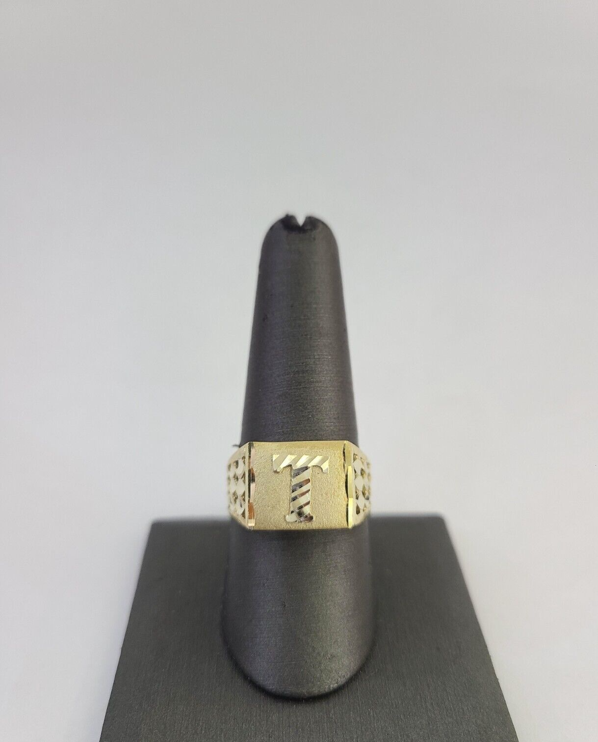REAL Ring 10k Ring Alphabet T Initial Yellow Gold Genuine Mens All Siz ...