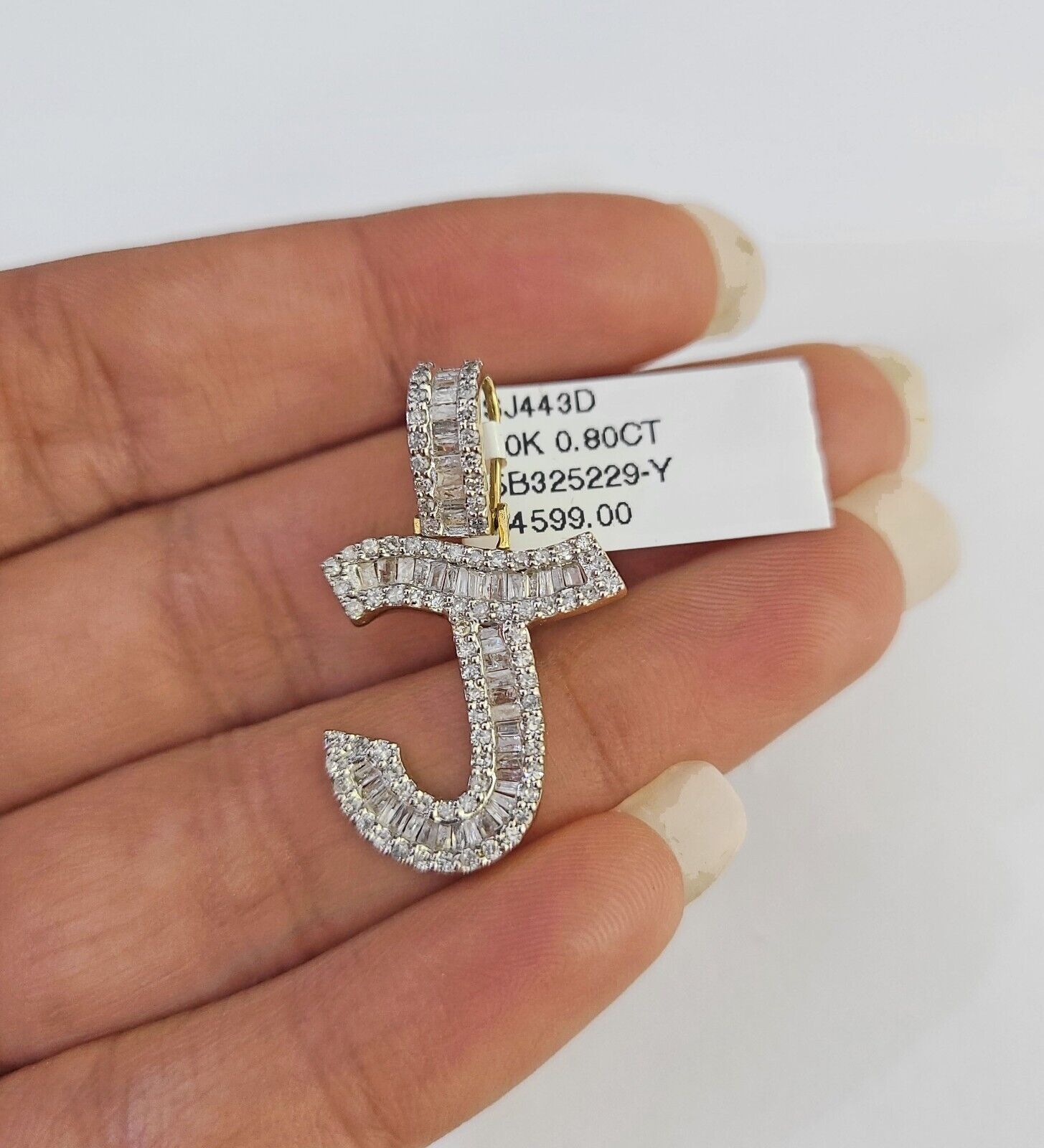 10k Yellow Gold Diamond J Charm Pendant Initial Alphabet Letter Real G ...