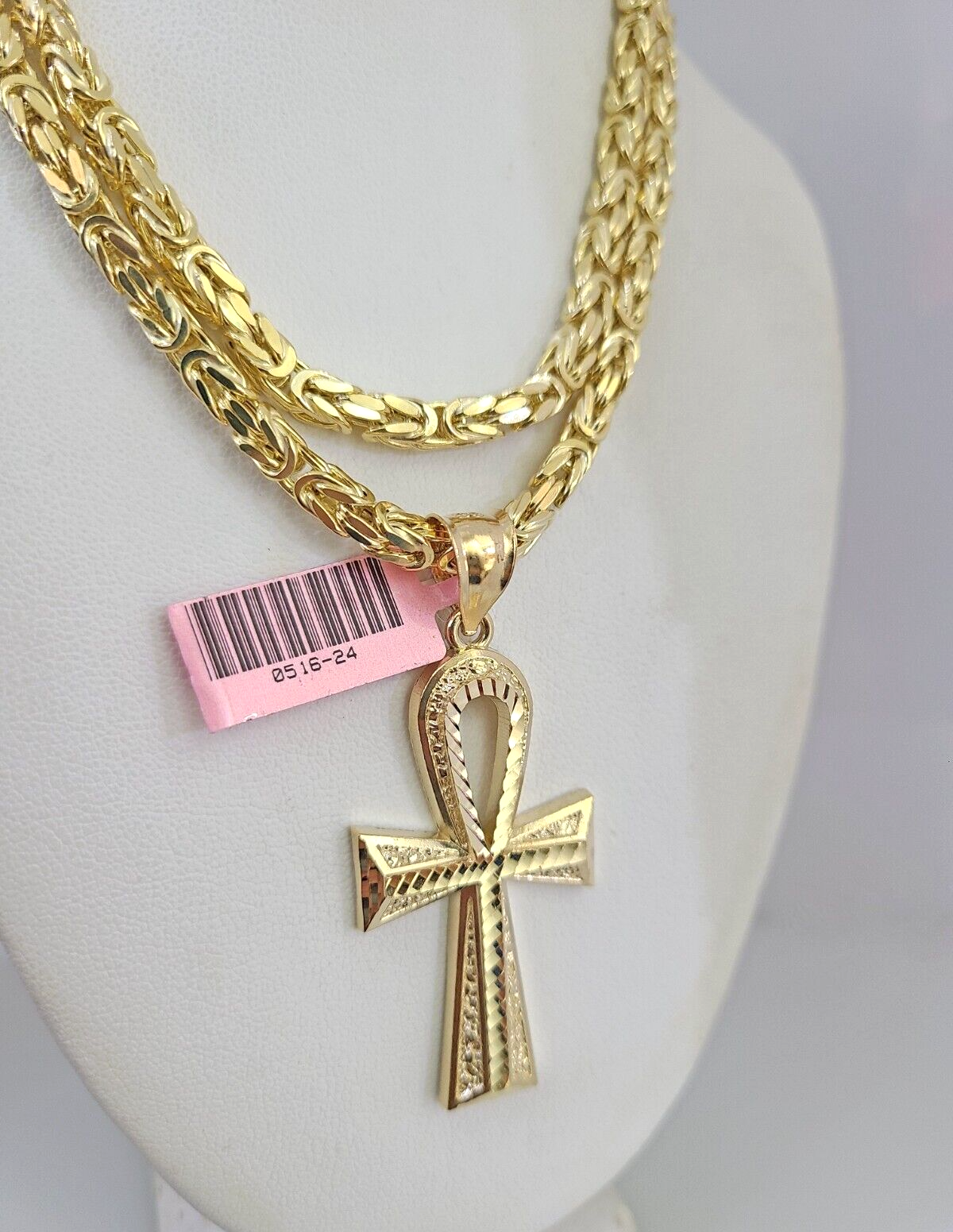 14K Gold Necklace Chain Jesus Ankh Cross Turkish Byzantine 4mm 24" Pen ...