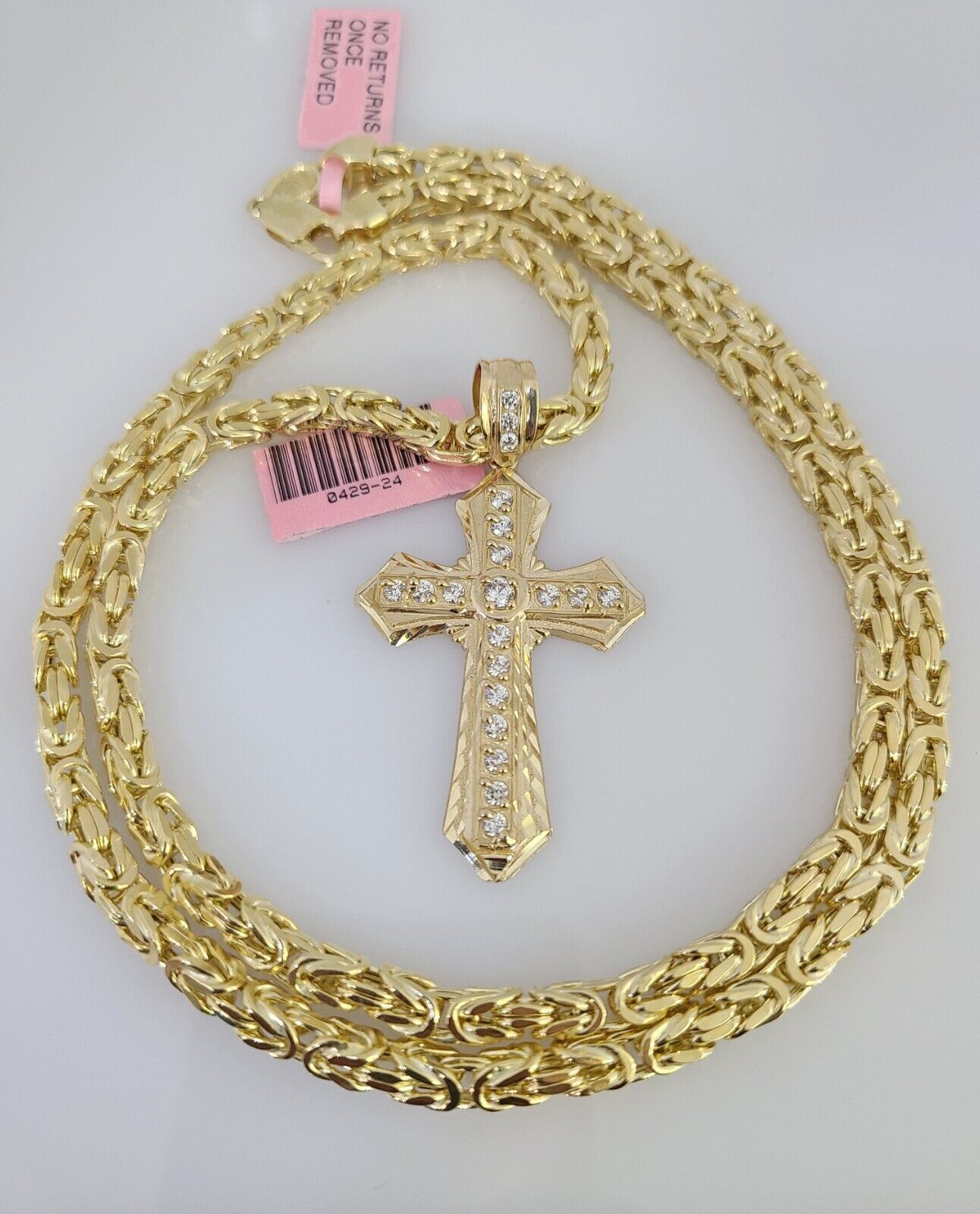 14K Gold Necklace Chain Jesus Cross Charm Turkish Byzantine 4mm 24" Pe ...