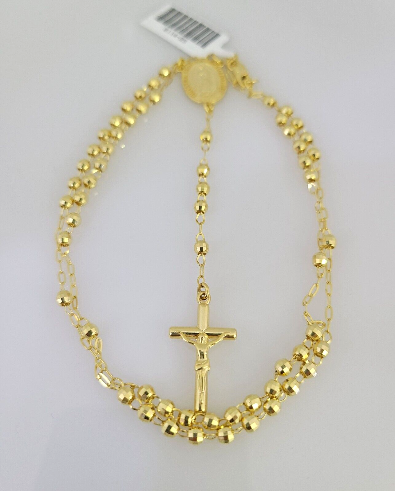 Real 14k Gold Rosary Necklace Jesus Cross Women Diamond Cut Chain – GDJ