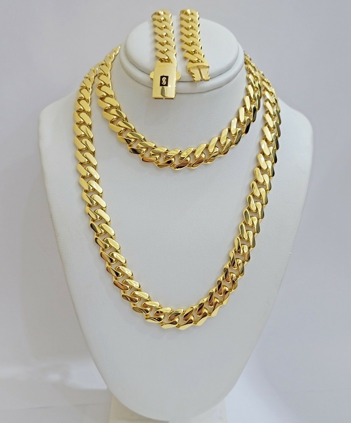 10k Gold Chain Miami Cuban Royal Link 8.5 mm 24" Shiny Plain Necklace ...