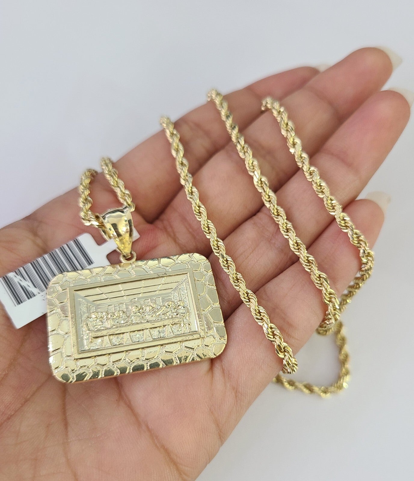 REAL 10k Rope Chain 3mm Last Supper Charm Pendant Necklace Set 18"-30 ...