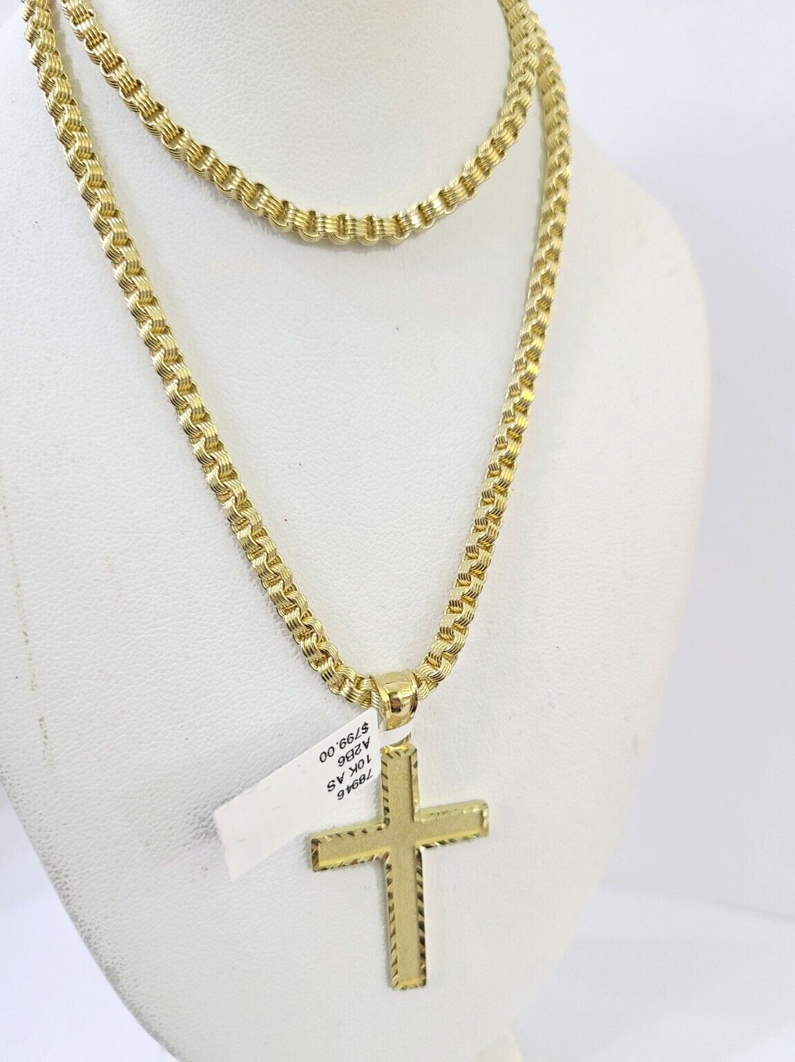 Real 10k Gold Plain Cross Byzantine Chain Necklace 3mm 20" SET 10kt Ge ...