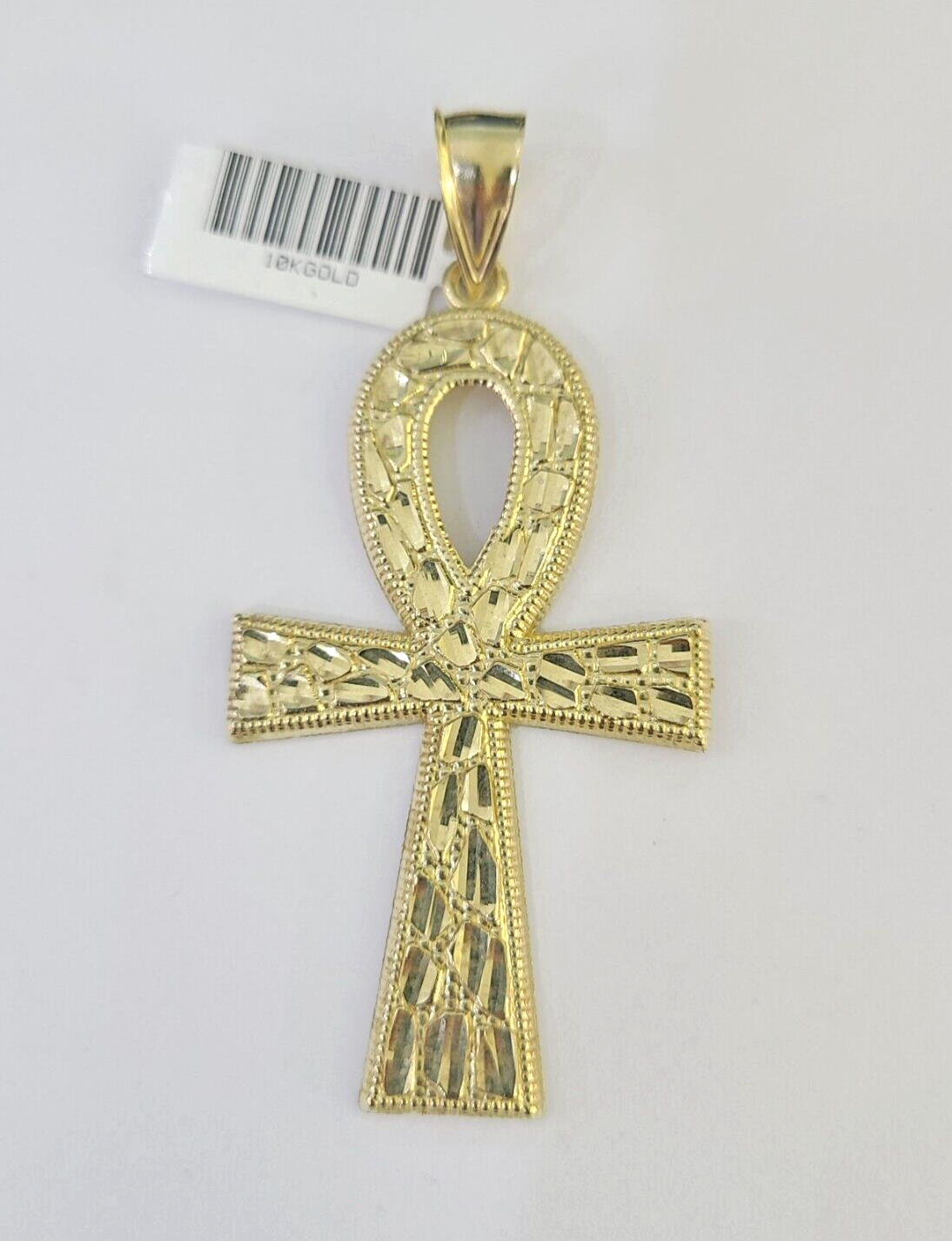 10k Ankh Cross Pendant Jesus Cross Nugget Style Yellow Gold Charm Real ...