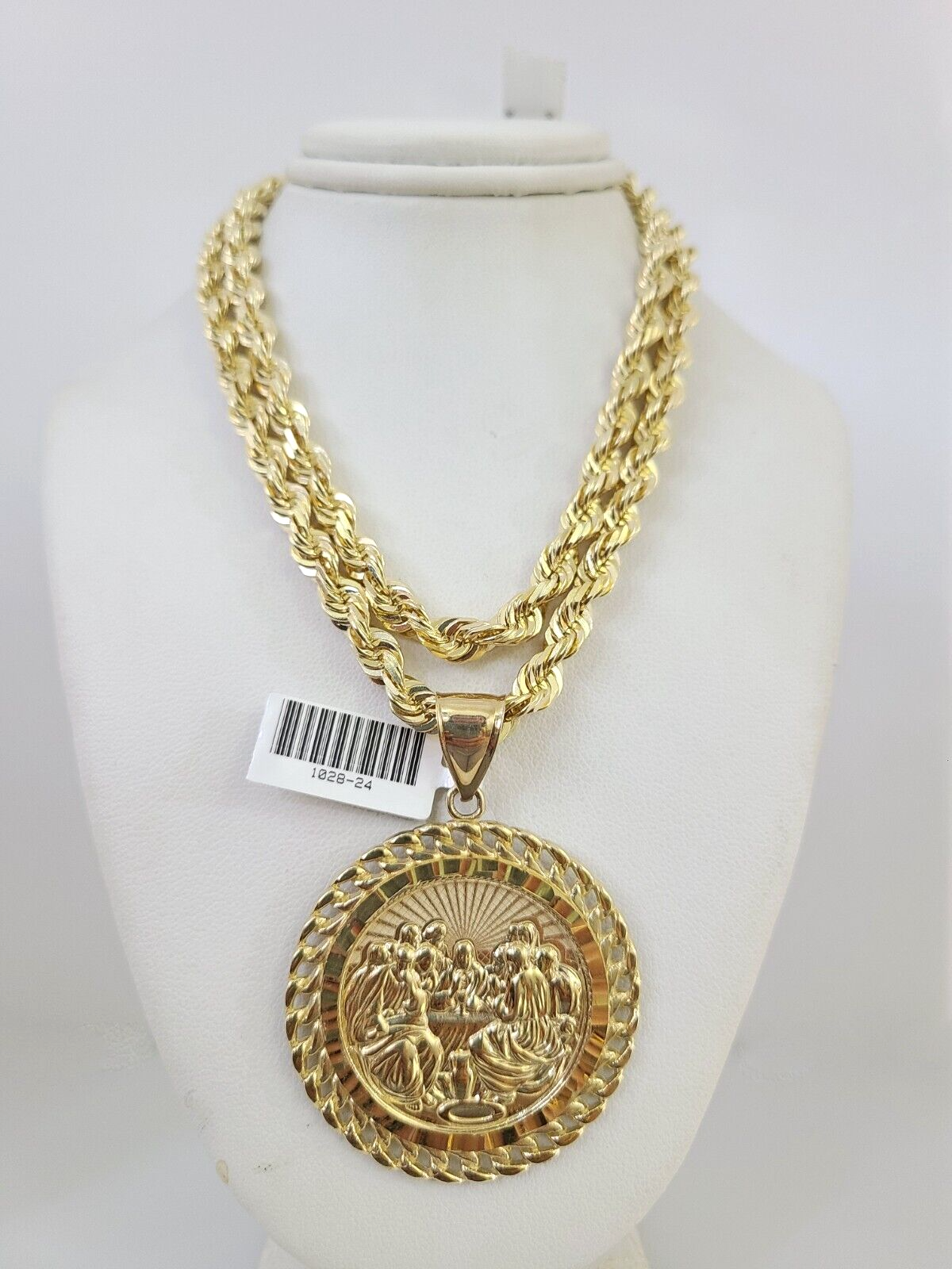 10kt Gold Solid Rope Chain Last Supper Charm Set 18"-30'' Inch 6mm Pen ...