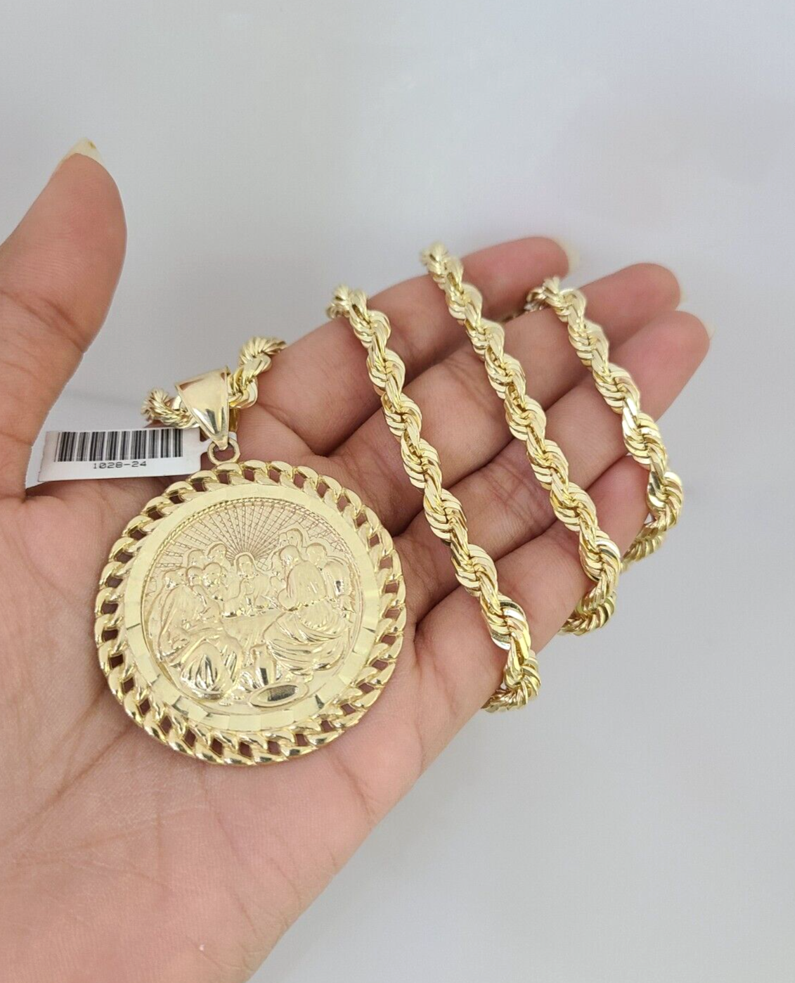 10kt Gold Solid Rope Chain Last Supper Charm Set 18"-30'' Inch 6mm Pen ...