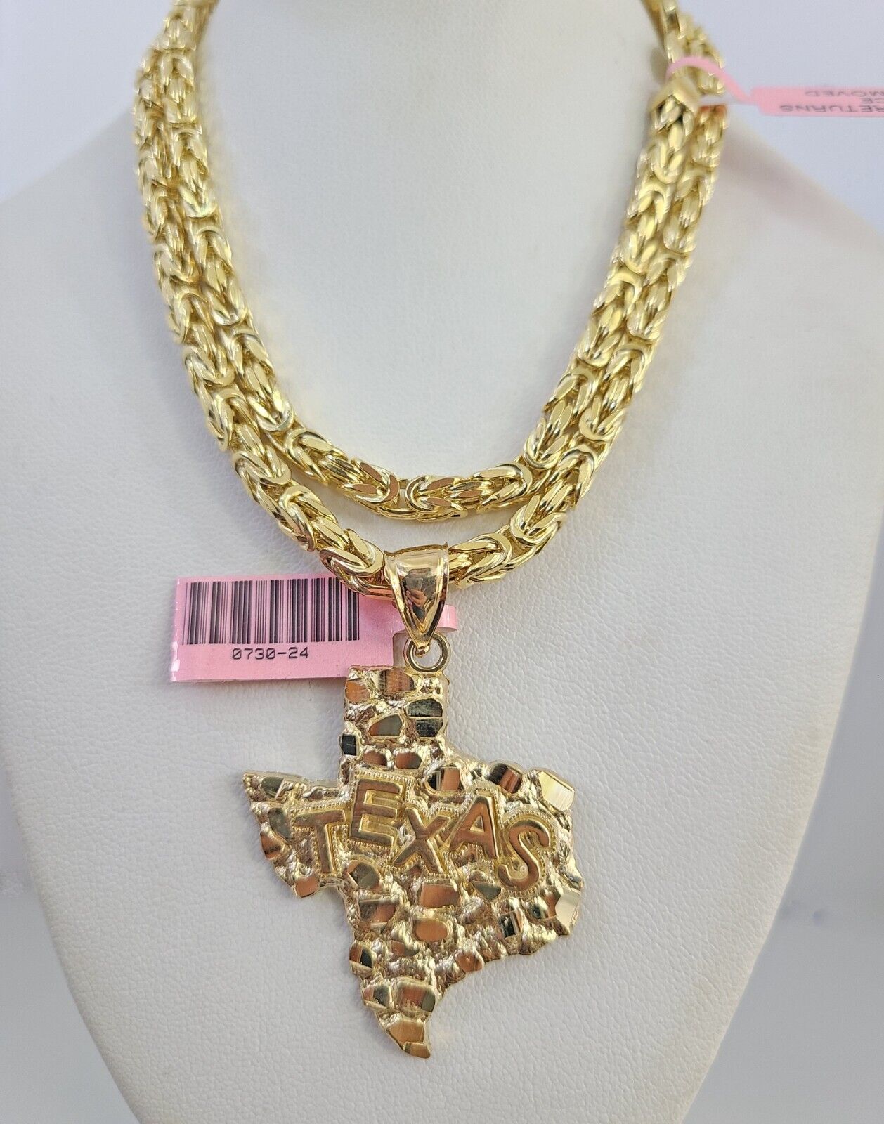 14K Gold Necklace Chain Texas Map Charm Turkish Byzantine 4mm 24" Pend ...