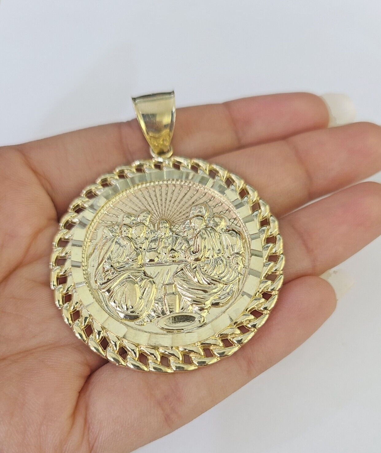 10k Last Supper Charm Pendant Medallion Yellow Gold Diamond Cut 2.25" – GDJ