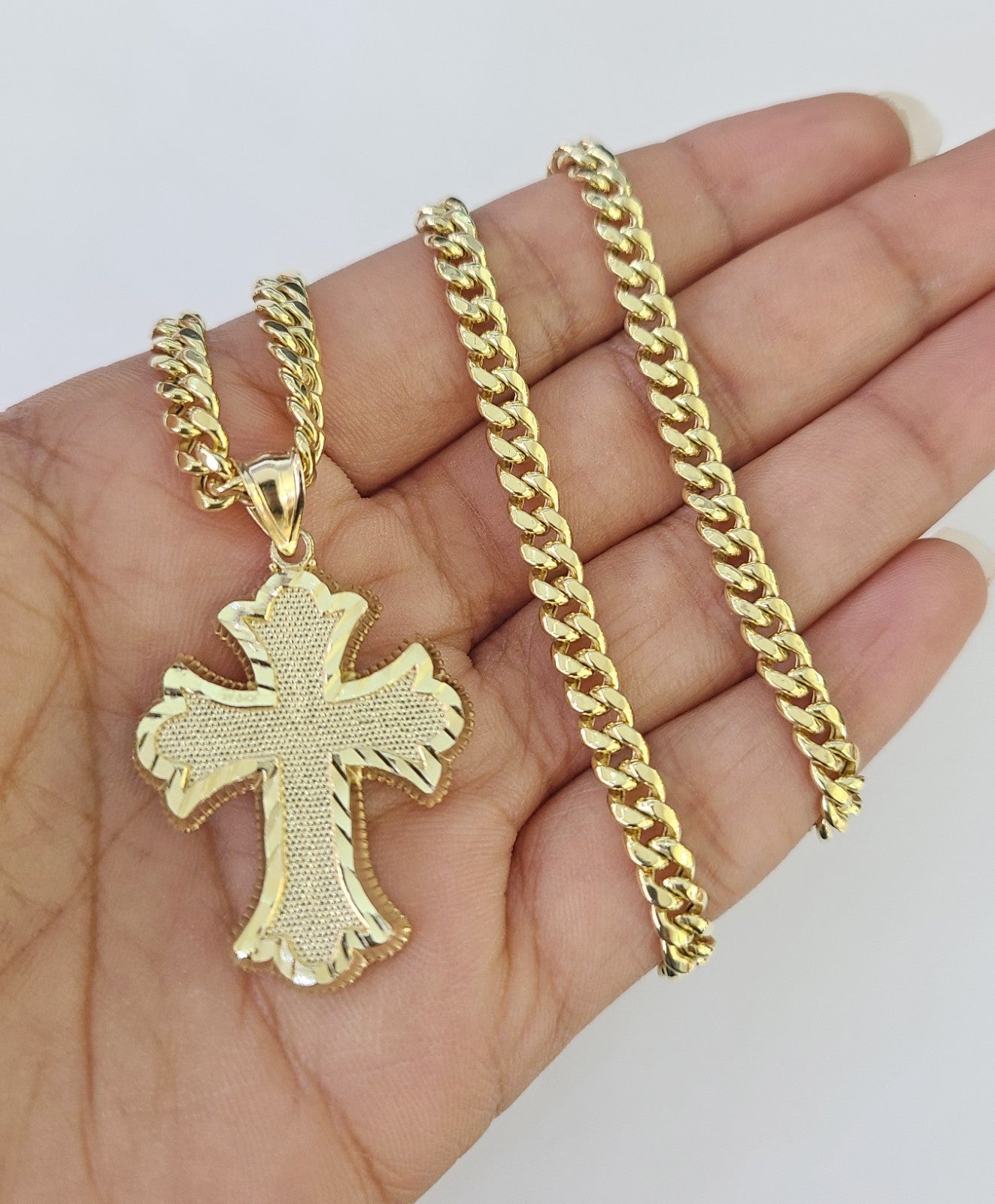 10kt Gold Miami Cuban Chain Jesus Roman Cross Charm Pendant 5mm 18"-28 ...