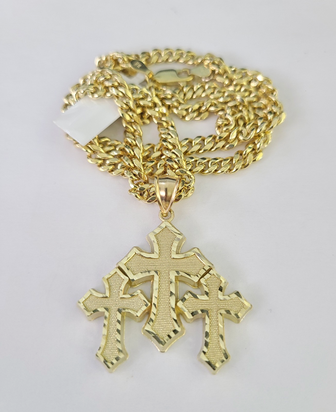 10k Gold Jesus Triple Cross Charm Miami Cuban Chain Pendant 5mm 18"-28 ...