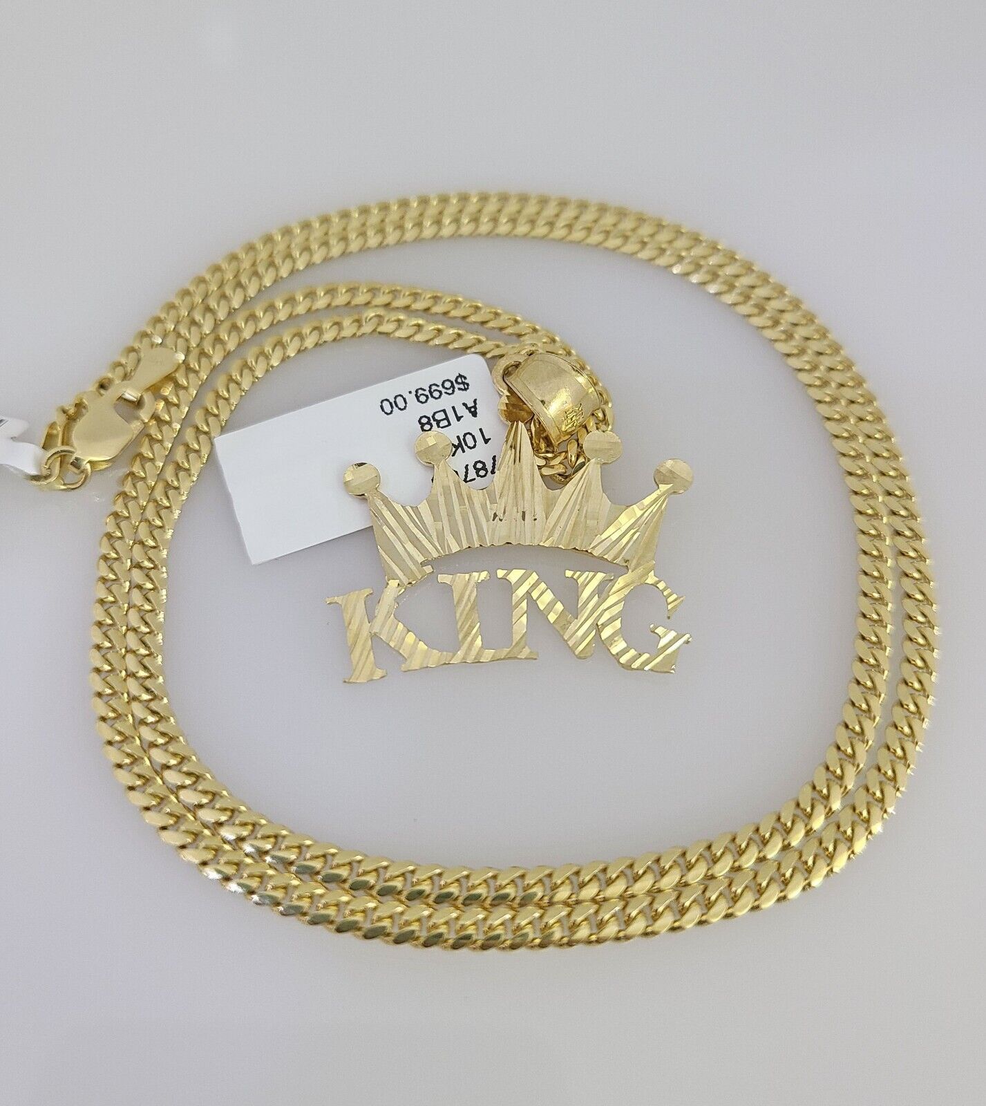 10K Solid Gold Miami Cuban Chain 2.5mm King Crown Charm SET 18"-24" Pe ...