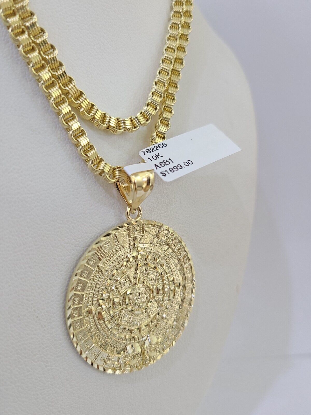 10k Gold Byzantine Necklace Mayan Calendar Charm 18-26 inches 3mm SET – GDJ