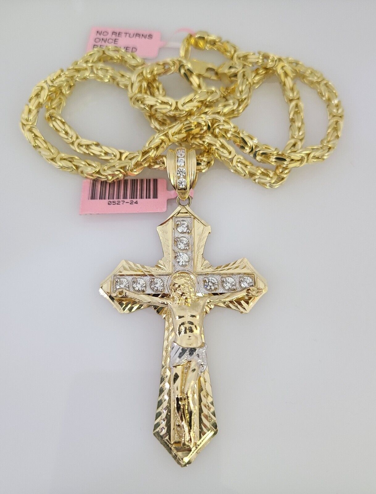 14K Gold Necklace Chain Jesus Crucifix Cross Charm Turkish Byzantine 4 ...