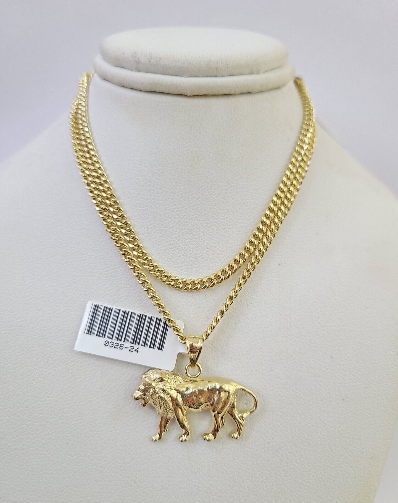 10K Gold Miami Cuban Chain Roaring Lion 18"-28" 3mm REAL Pendant Neckl ...
