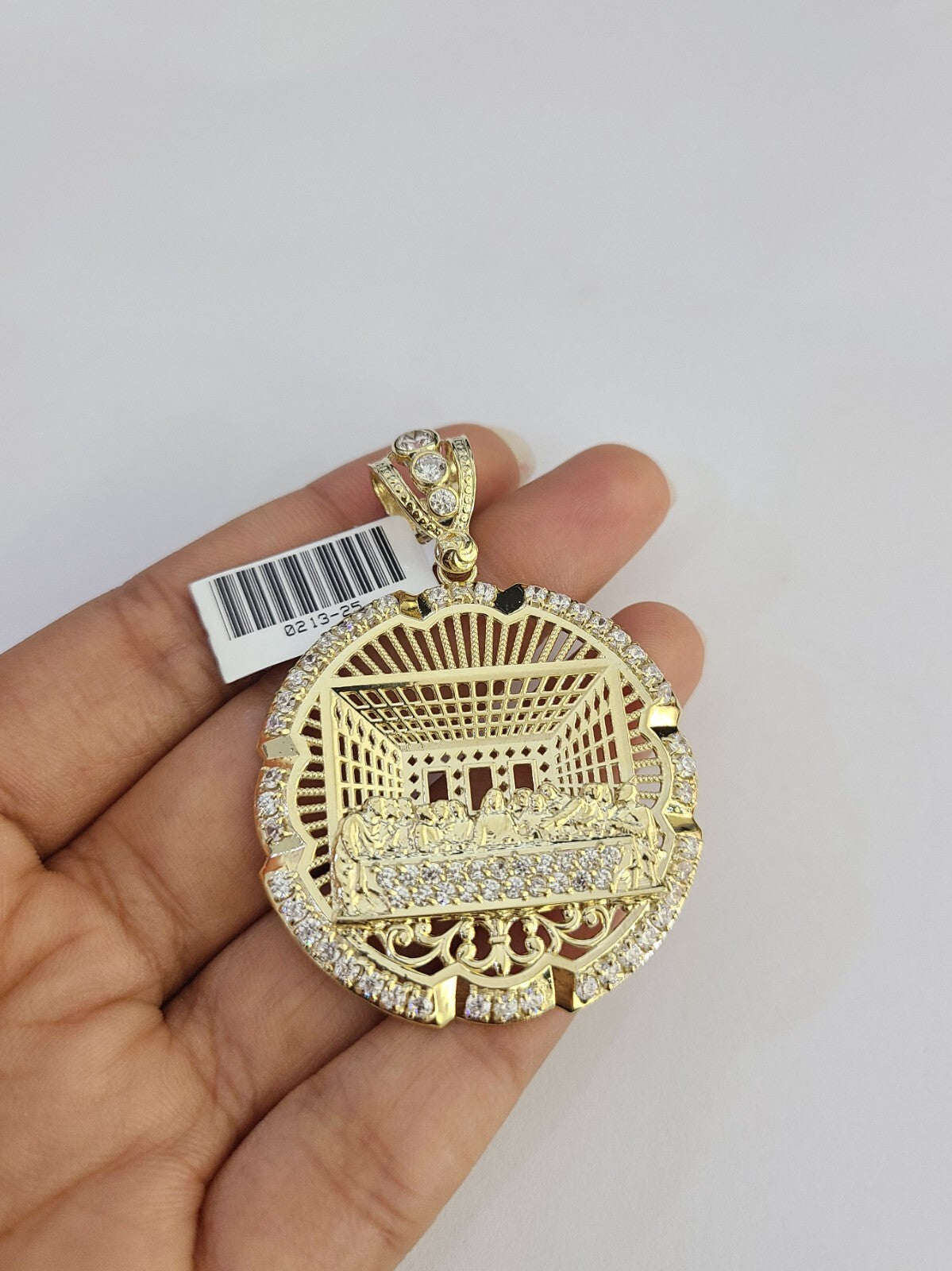 10k Last Supper Charm Pendant REAL 10Kt Religious Medallion Yellow Gol ...