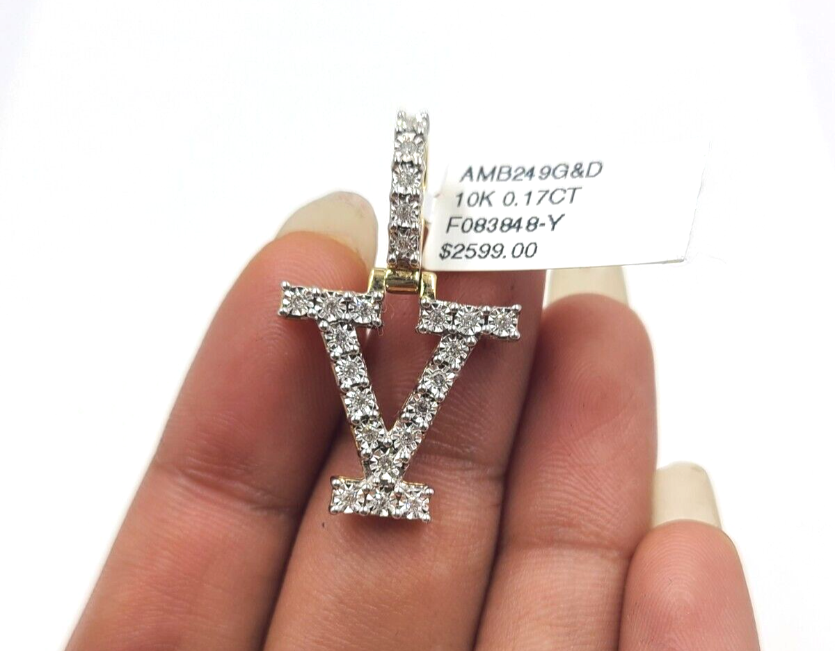 Real 10k Gold & Diamond Letter "V" Initial Alphabet Charm/Pendant 1.25 ...
