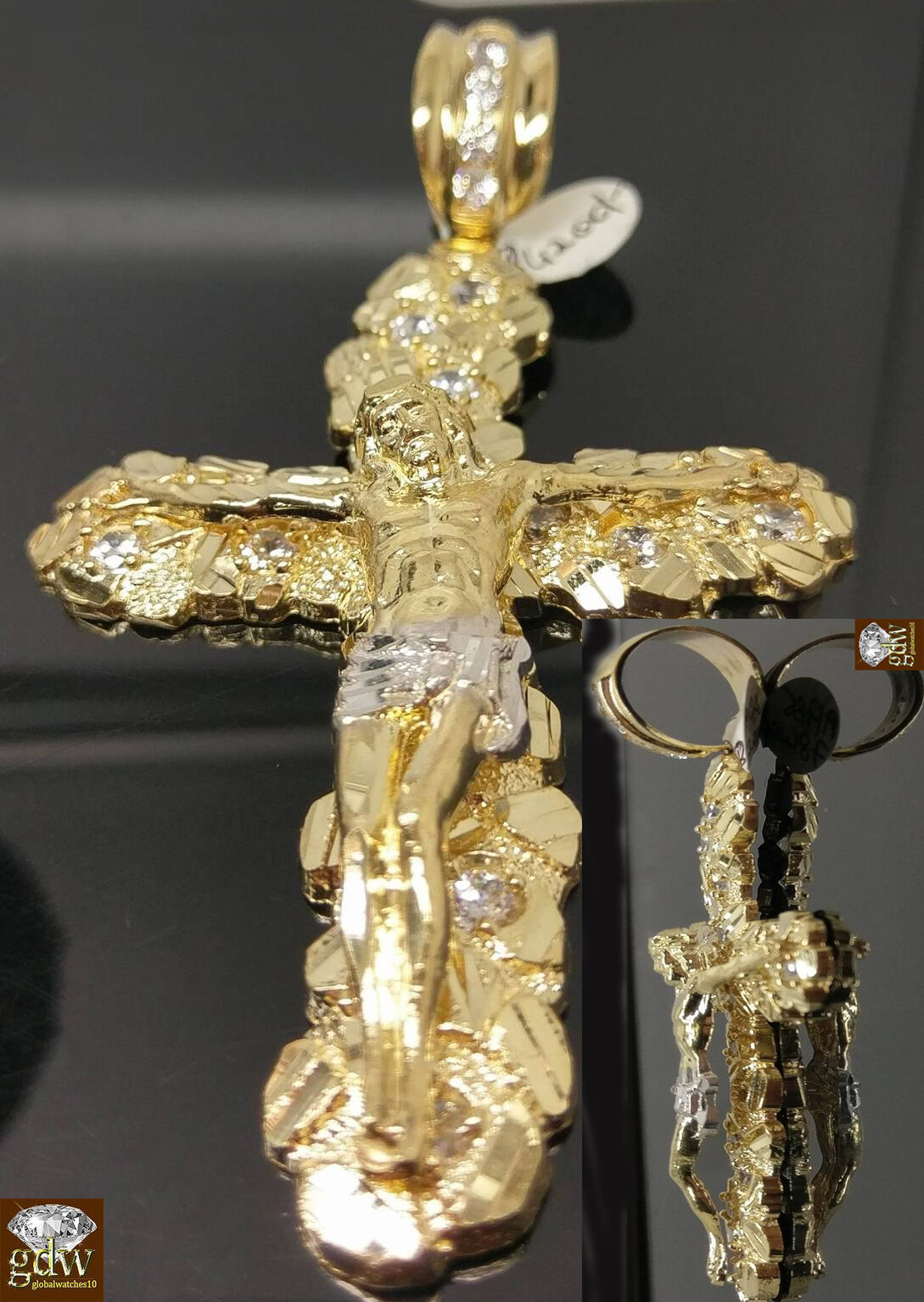 Solid Real 10k Gold Nugget Jesus Crucifix Cross Pendant Charm 4" Inch – GDJ