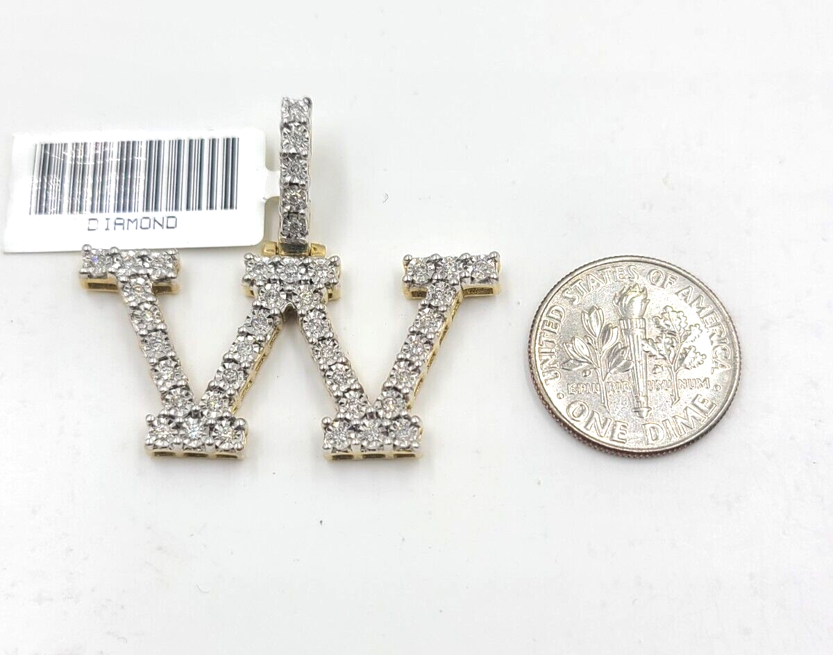 Real 10k Gold & Diamond Letter W Initial Alphabet Charm Pendant 1.25 ...